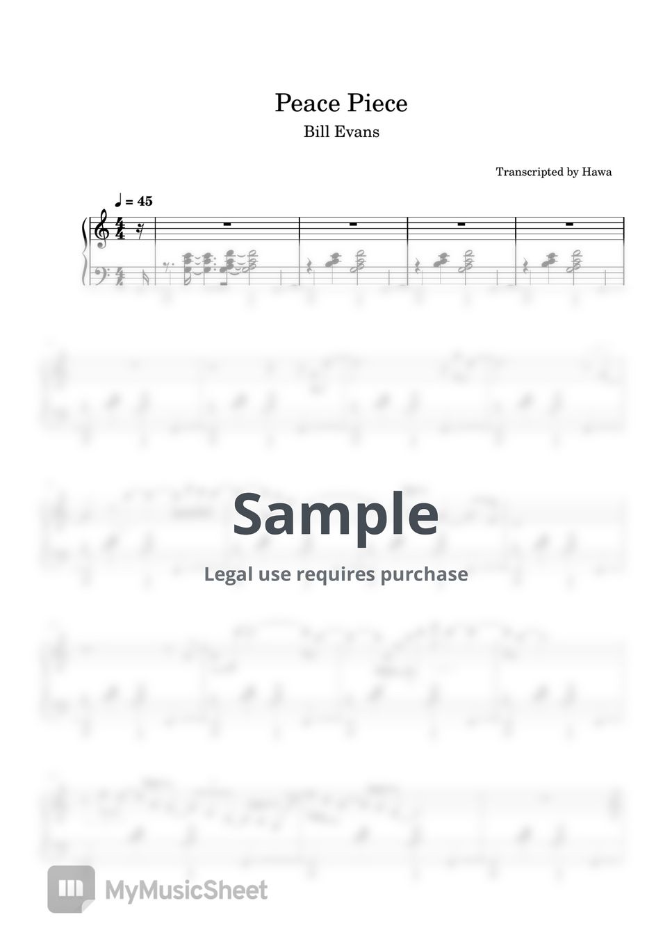 빌 에반스 - Peace Piece (피아노 악보) Sheet Music by Hawa