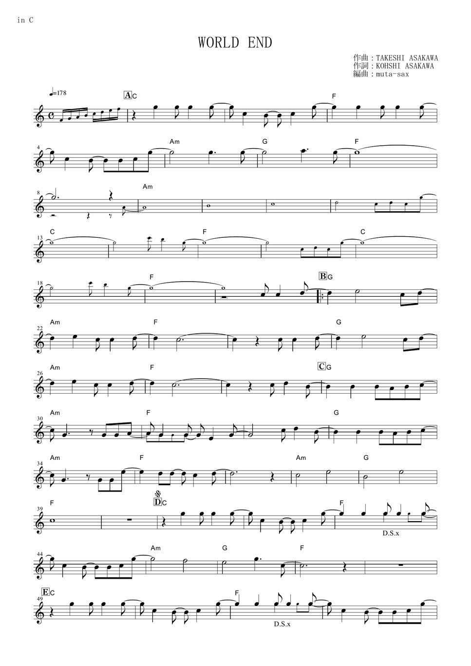 FLOW - WORLD END (Code Geass: Lelouch of the Rebellion R2 / in C) Sheet ...