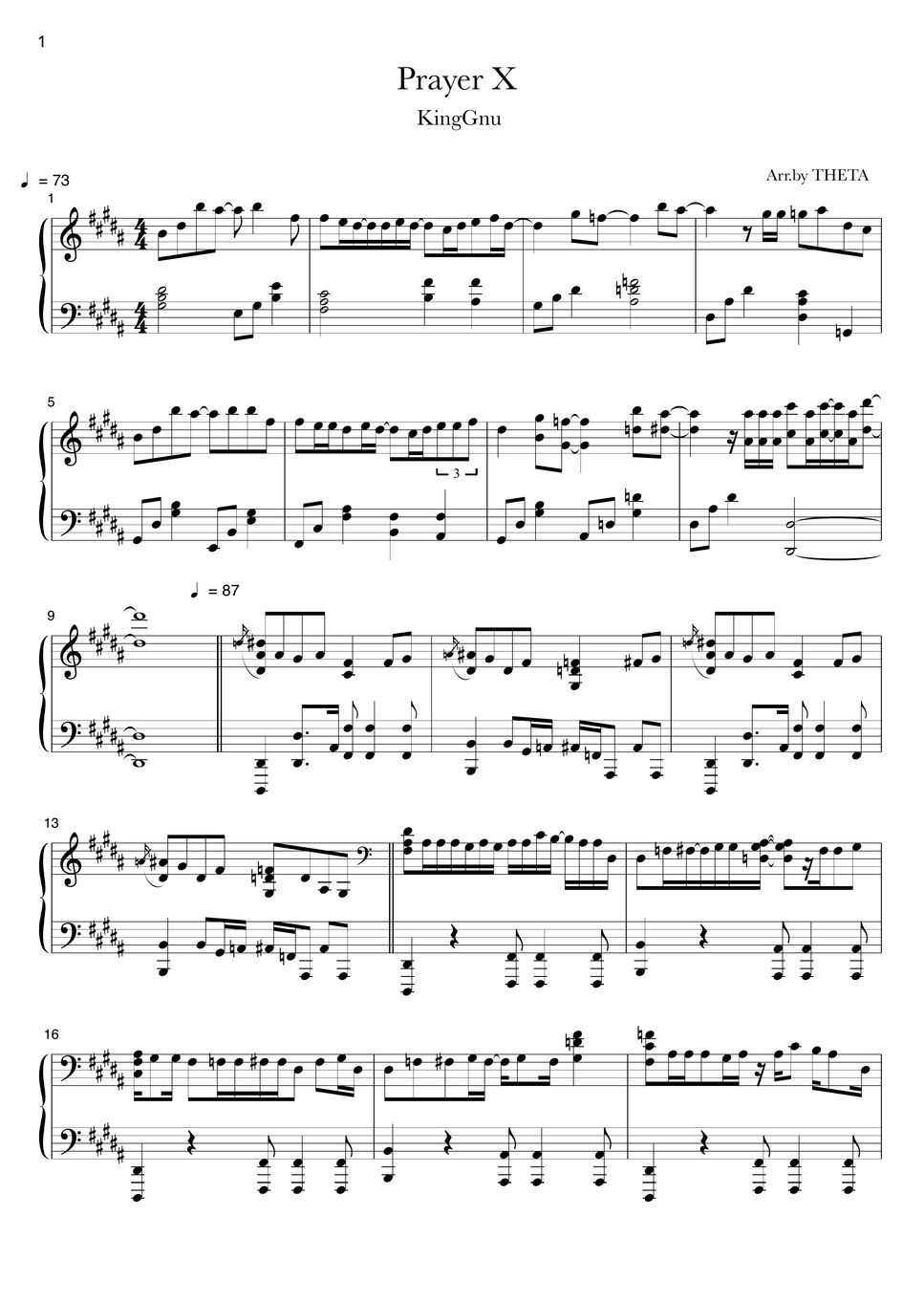 King Gnu - Prayer X 악보 by THETA PIANO