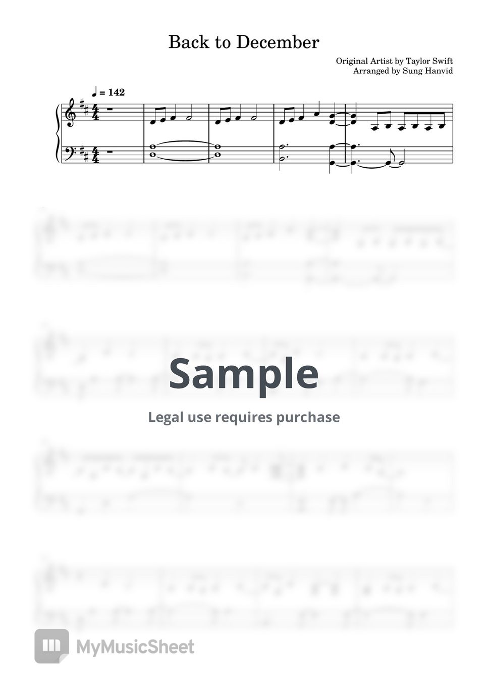 Taylor Swift - Back to December Sheets by Sung Hanvid