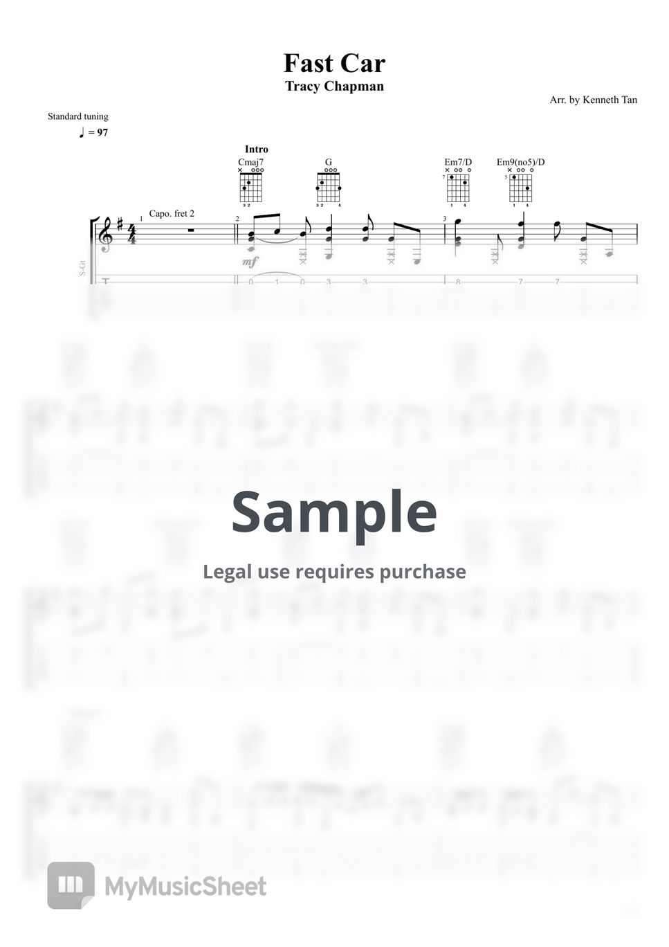 Tracy Chapman | Fingerstyle Guitar - Fast Car Sheet Music by Kenneth ...