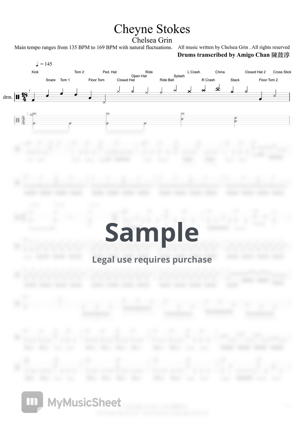 Chelsea Grin - Cheyne Stokes Sheet Music by Amigo Chan 陳鼓淳