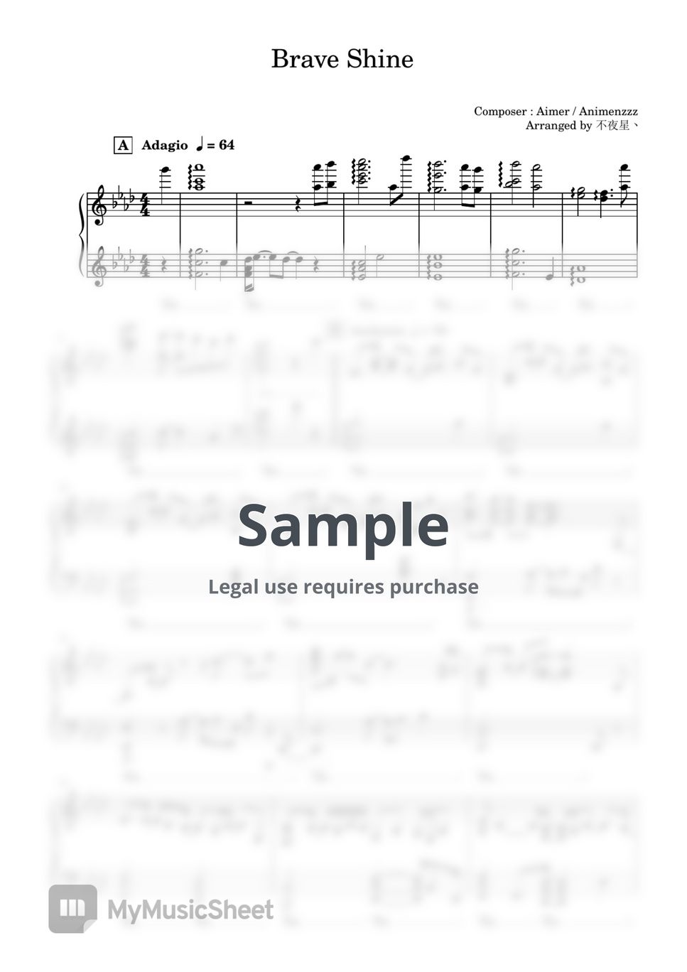 Aimer - Brave Shine 악보 by 不夜星丶