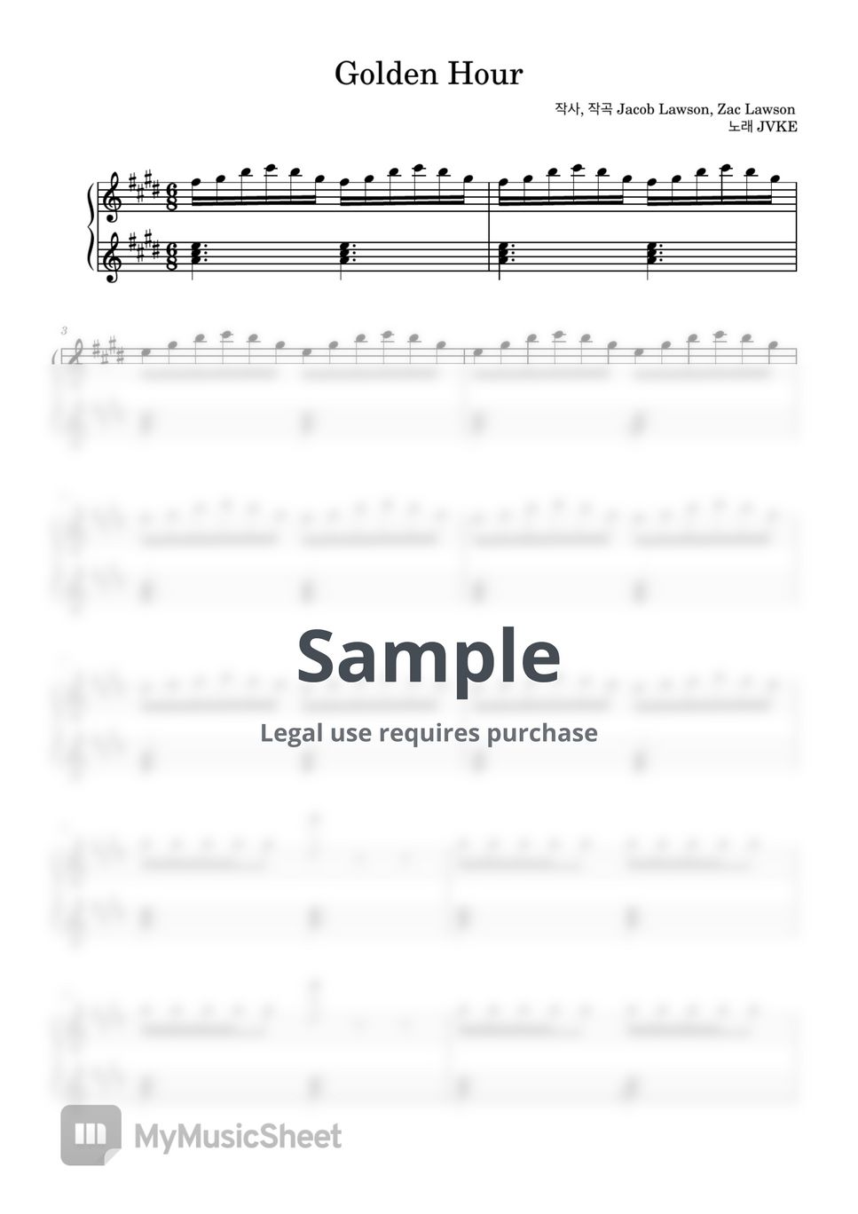 JVKE - Golden Hour [EASY L.H] Sheet Music by 아진