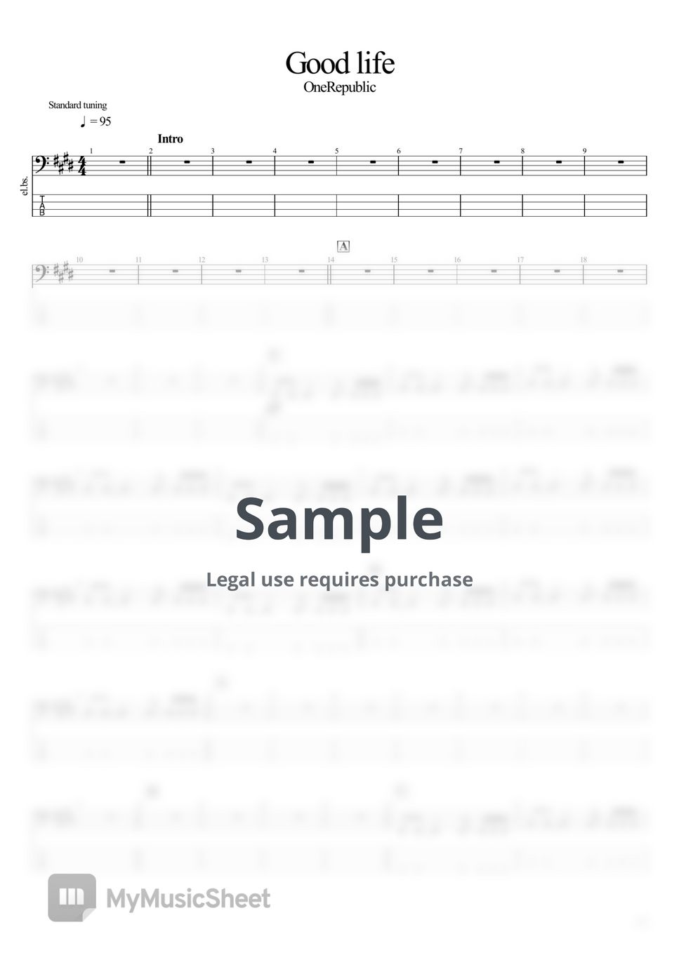 Onerepublic - Good life Tab + 1staff by BassBlur