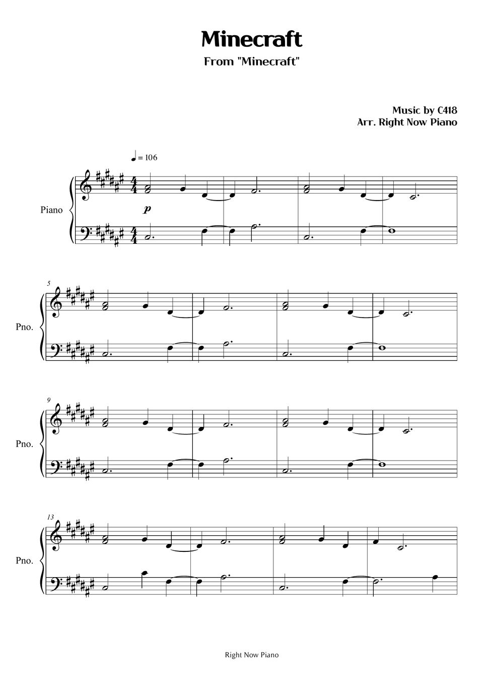 Minecraft - Minecraft Sheet by Right Now Piano