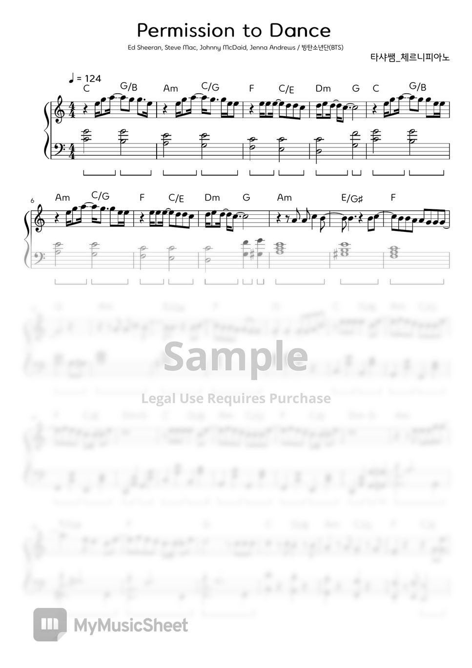 BTS - Permission to Dance (easy, C-major) 악보 by TasiaT