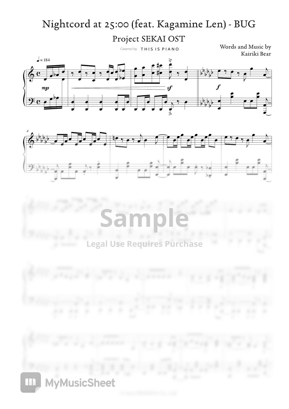 プロジェクトセカイ (Project Sekai) OST - バグ (Bug) (feat. Kagamine Len) Sheet ...