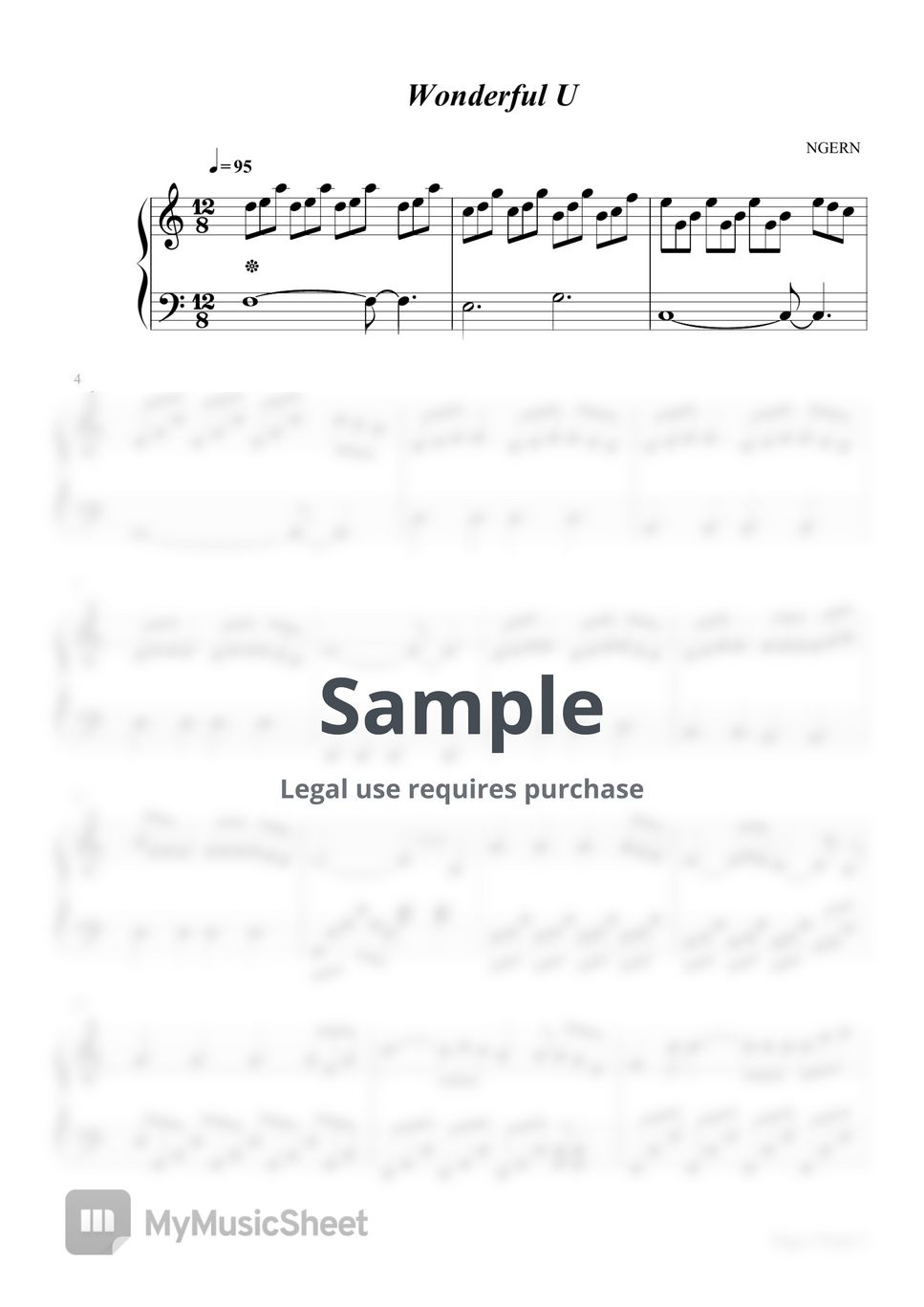 AGA - Wonderful U (C调简单版) Sheet Music by Yilun