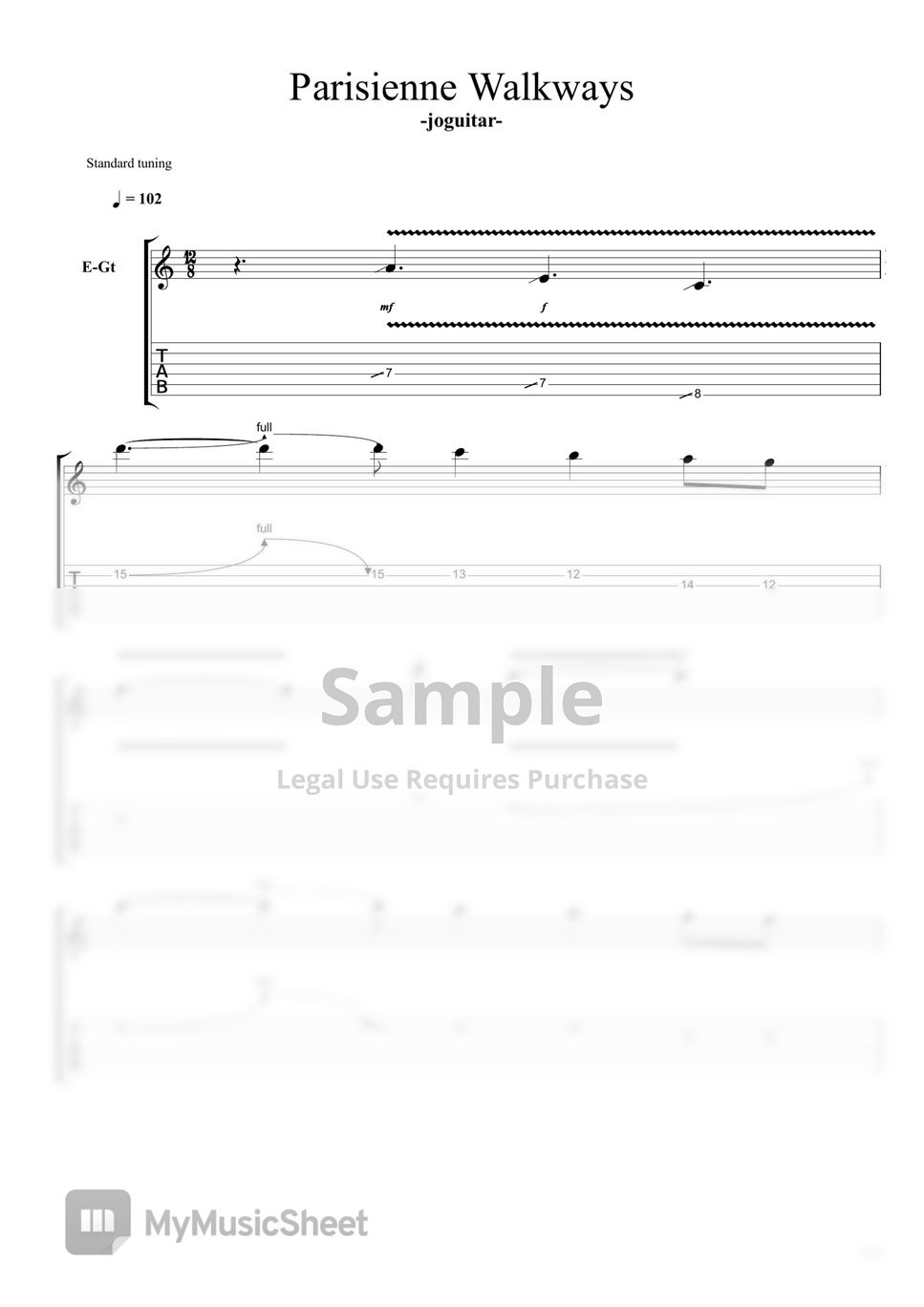 gary moore - parisienne walkways Tab + 단선 악보 by joguitar