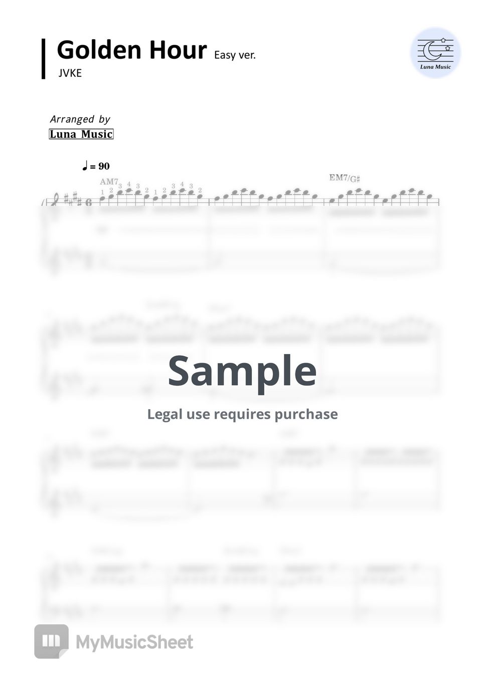 JVKE - Golden Hour (Easy Piano Sheet) Partitura by 𝐋𝐮𝐧𝐚 𝐌𝐮𝐬𝐢𝐜 𝐄𝐚𝐬𝐲