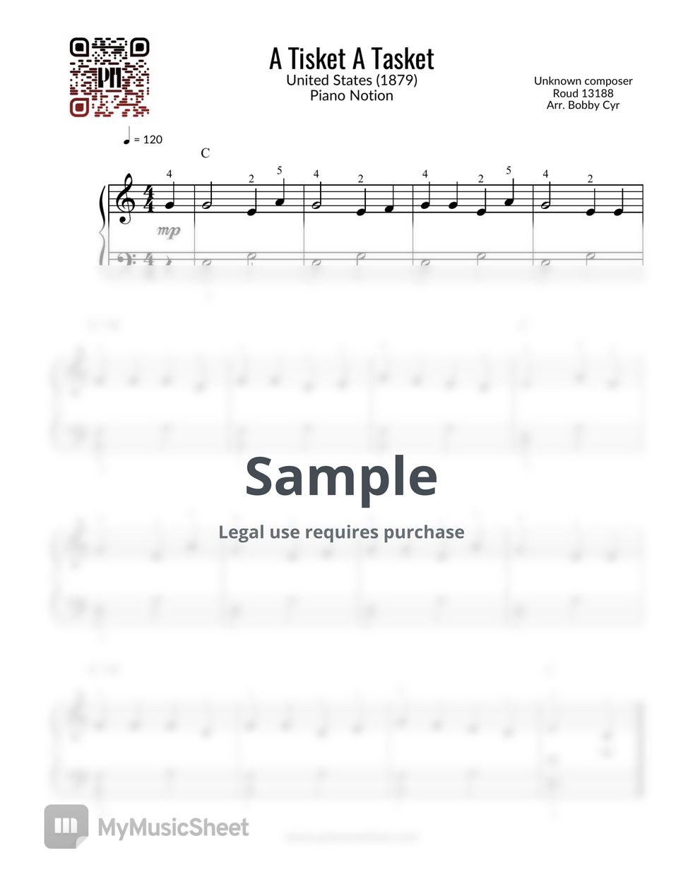 A Tisket A Tasket (Easy Piano) Sheets by Piano Notion
