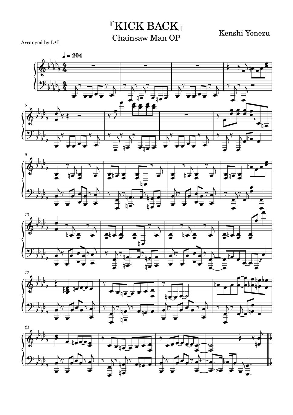 Kenshi Yonezu - 『KICK BACK』 Sheet by L•I