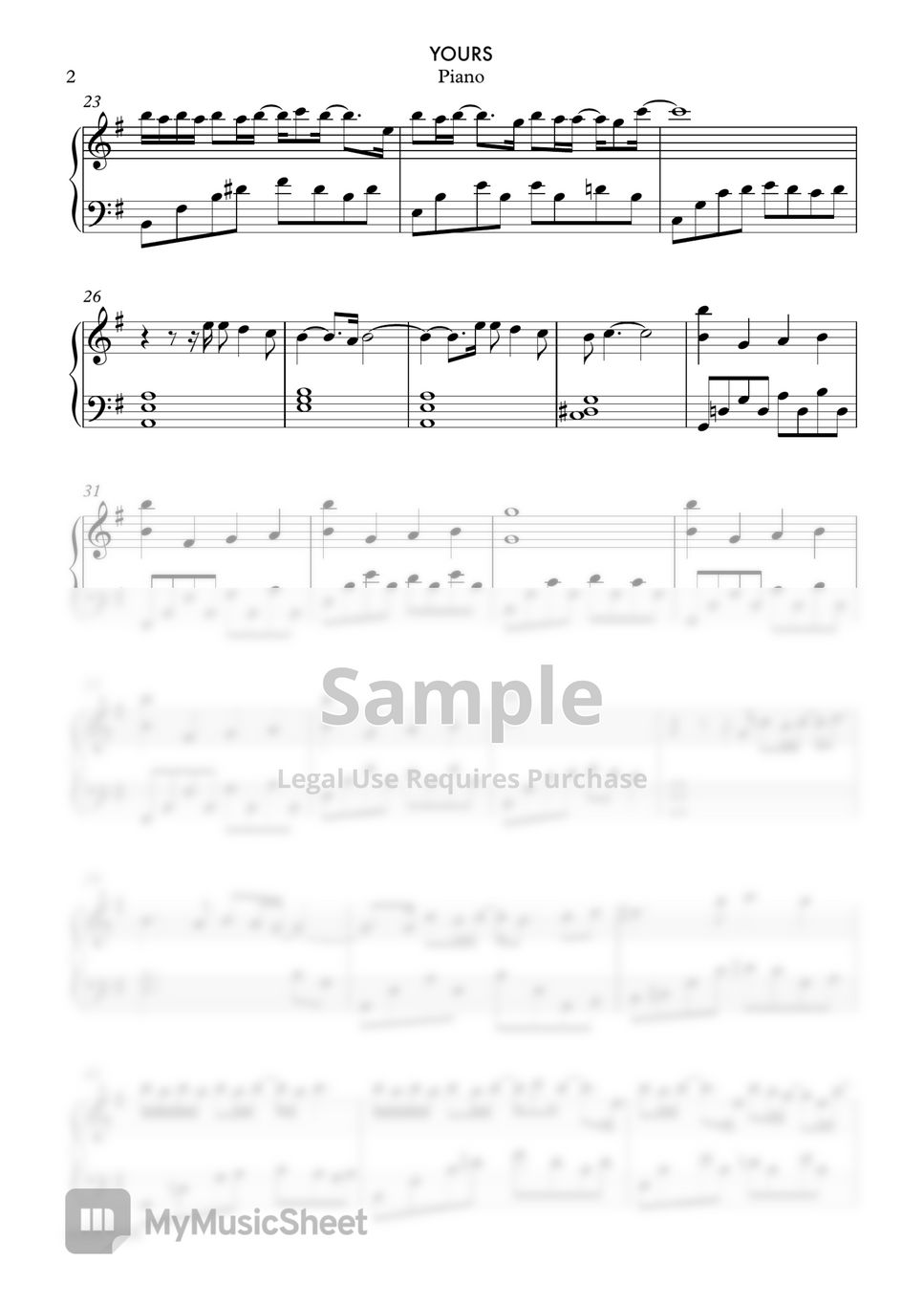 Yours (Female Key in G) - Jin (BTS) (easy version) 악보 by musik fadli