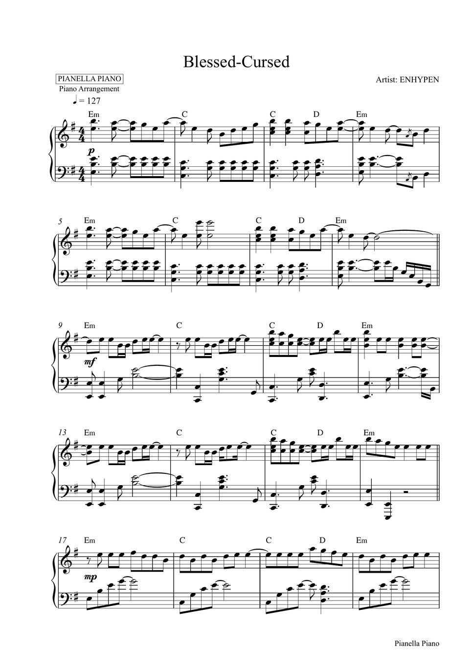 ENHYPEN - Blessed-Cursed (Piano Sheet) Sheet by Pianella Piano