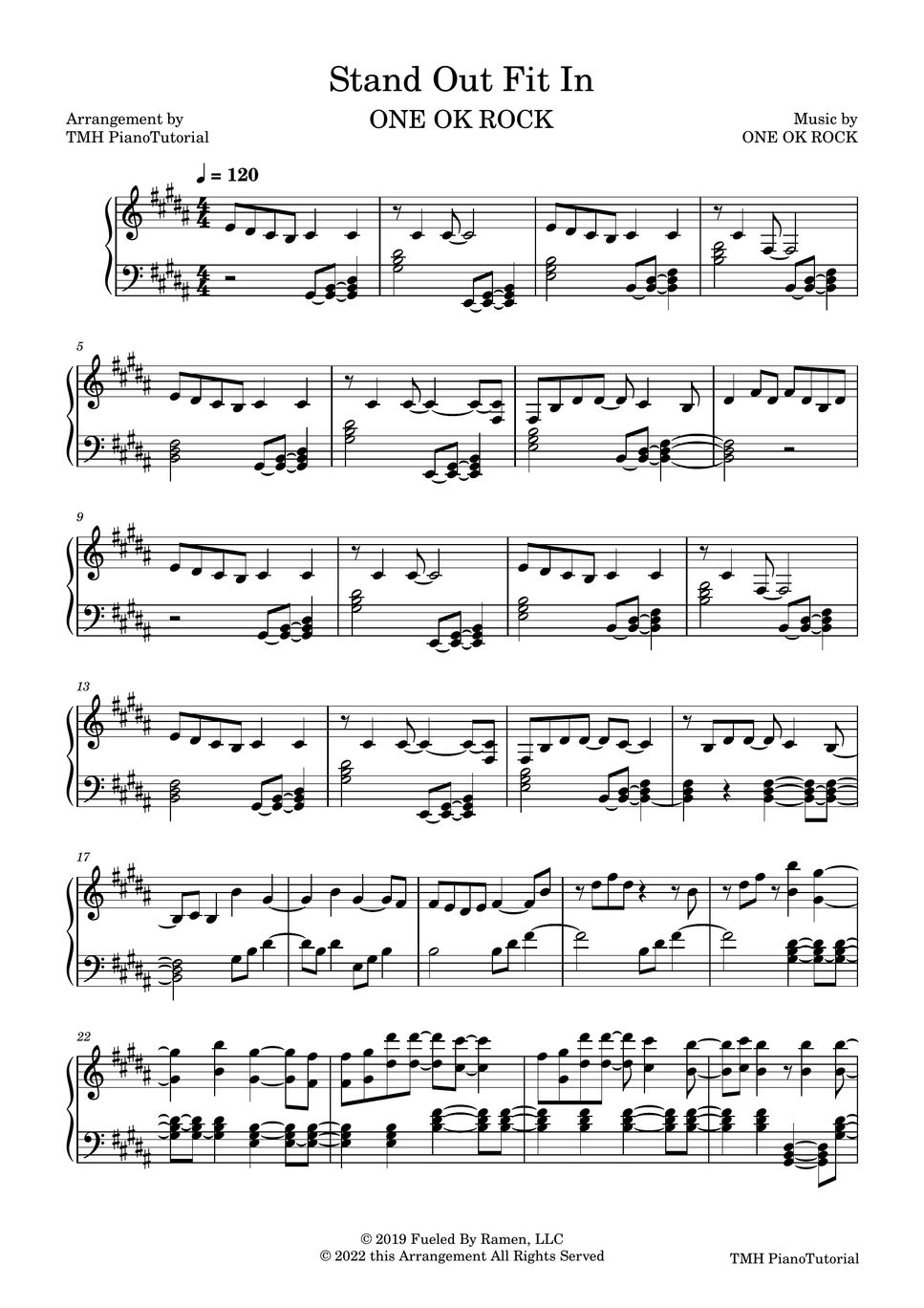 ONE OK ROCK - Stand Out Fit In Partitura by TMH PianoTutorial