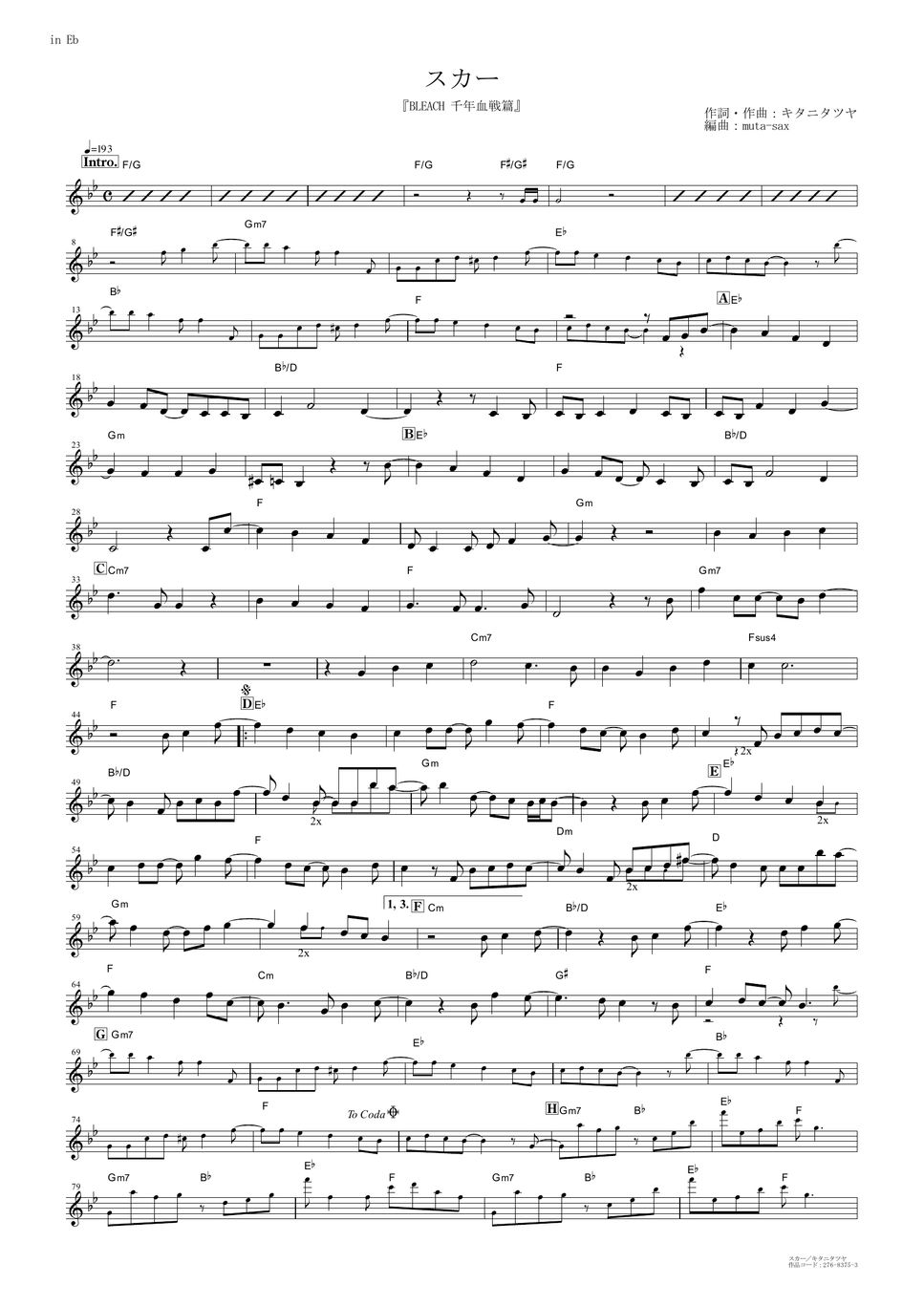 Tatsuya Kitani - Scar (Bleach: Thousand-Year Blood War / in Eb) Hoja by ...