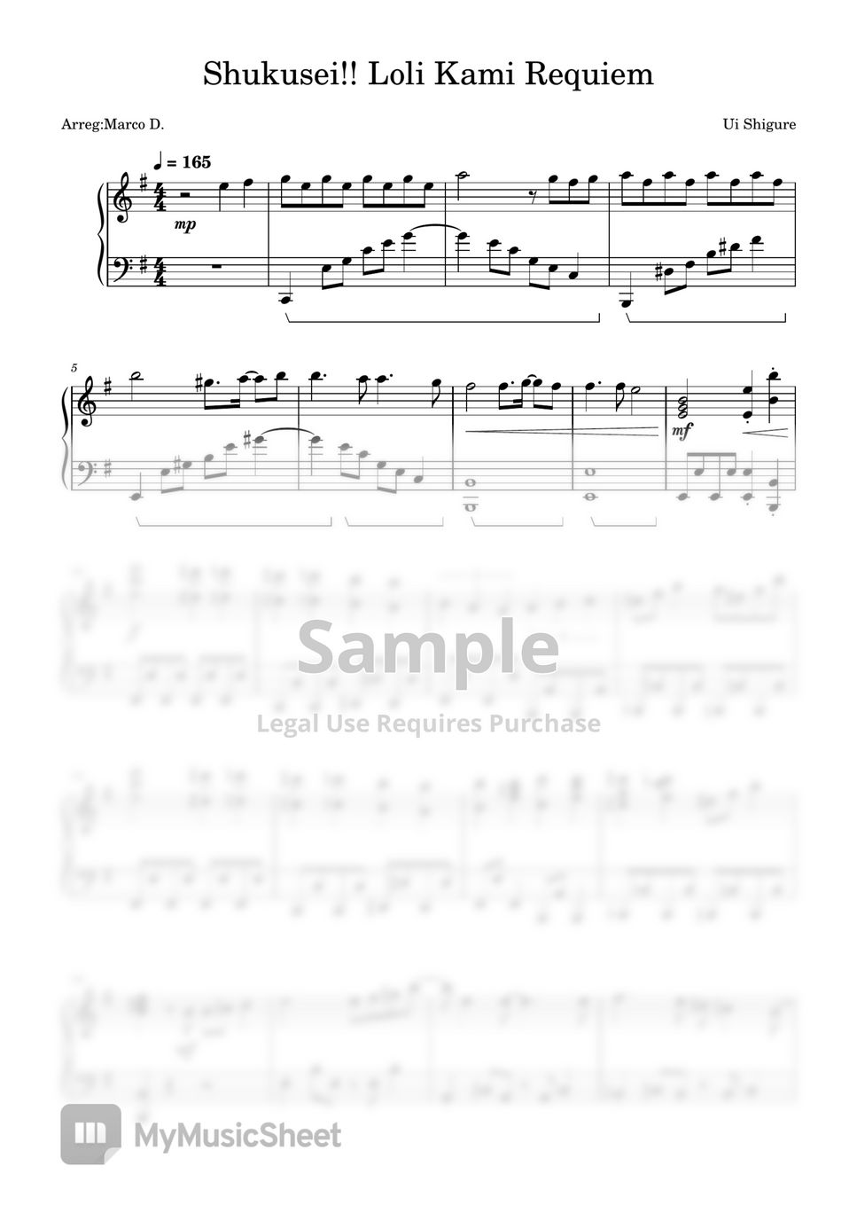 Ui Shigure - Shukusei!! Loli Kami Requiem Sheet Music by Marco D.