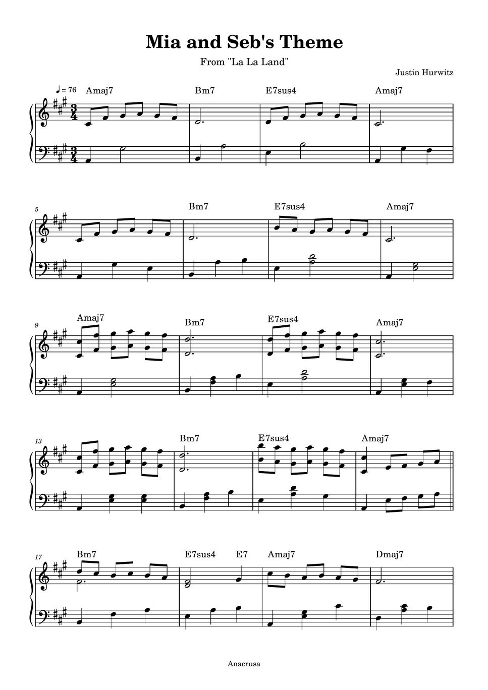 La La Land - Mia and Seb's Theme (Piano) Sheets by Anacrusa