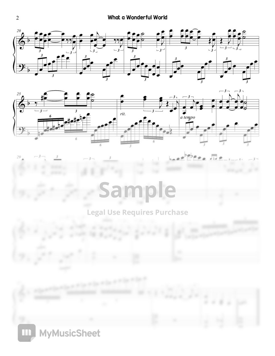 Louis Armstrong - What a Wonderful World Sheet Music by Sunny Fingers Piano