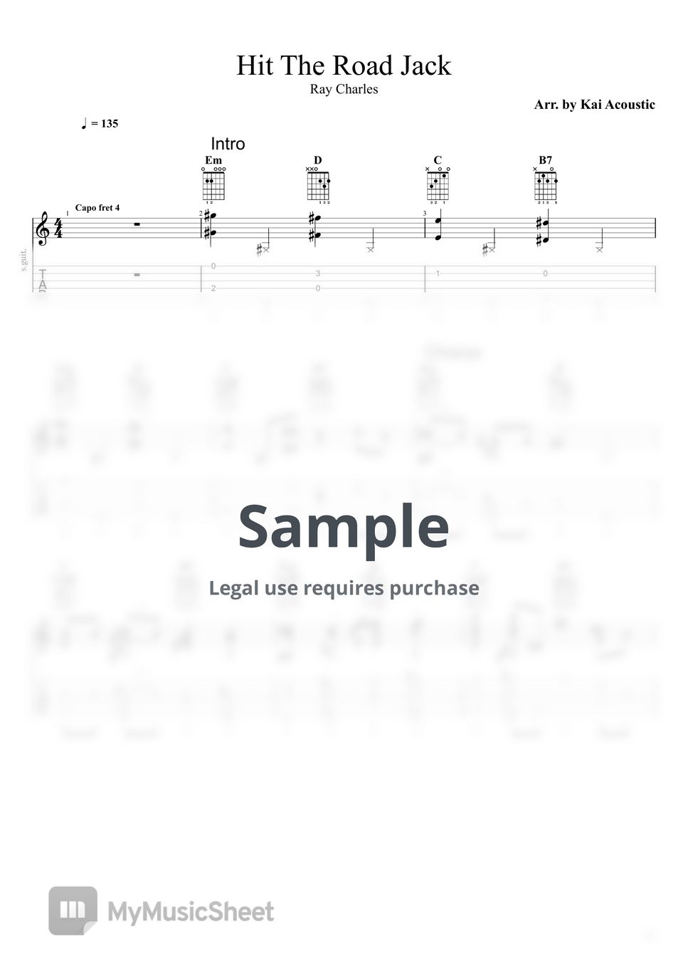 Ray Charles - Hit The Road Jack Sheet Music by Kai Acoustic