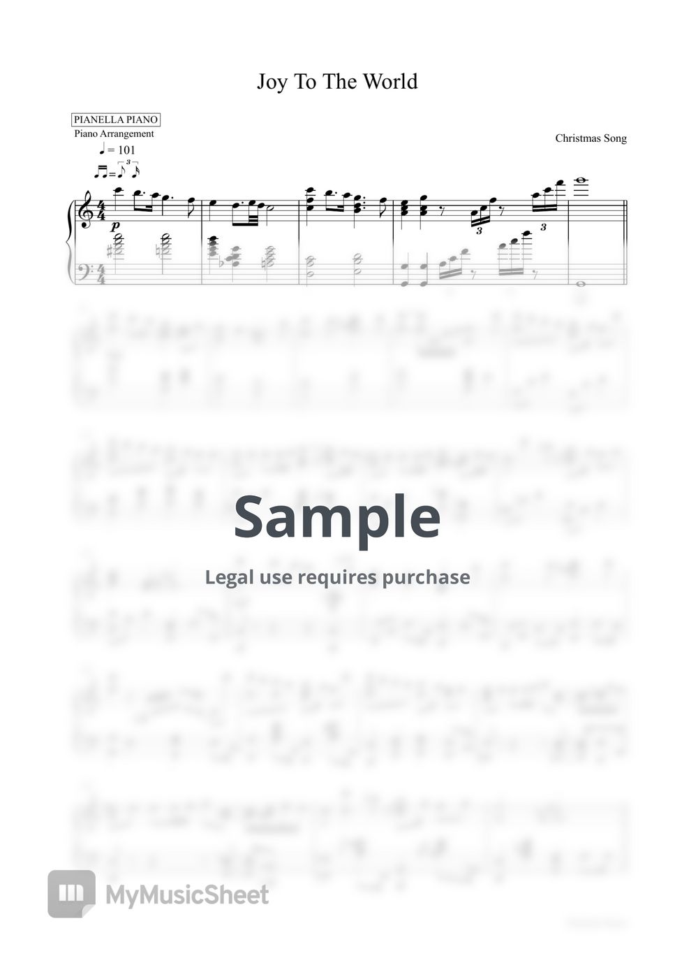 Joy To The World (PIANO SHEET + DRUM Backing Track) Sheets by Pianella ...