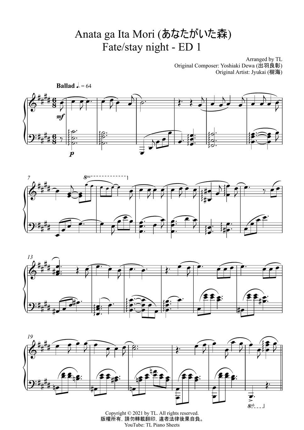 Fate/stay night - Anata ga Ita Mori Sheet by TL