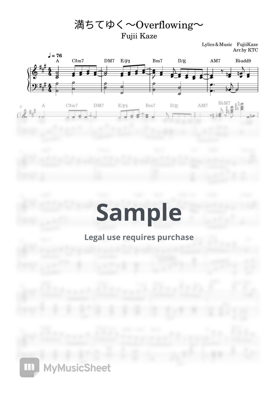 藤井風 FUJII Kaze - 満ちてゆく Overflowing Sheet Music by KTC