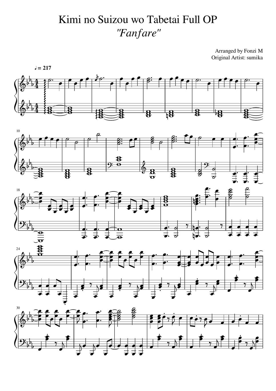 sumika - Kimi no Suizou wo Tabetai Full OP - "Fanfare" Sheets by Fonzi M