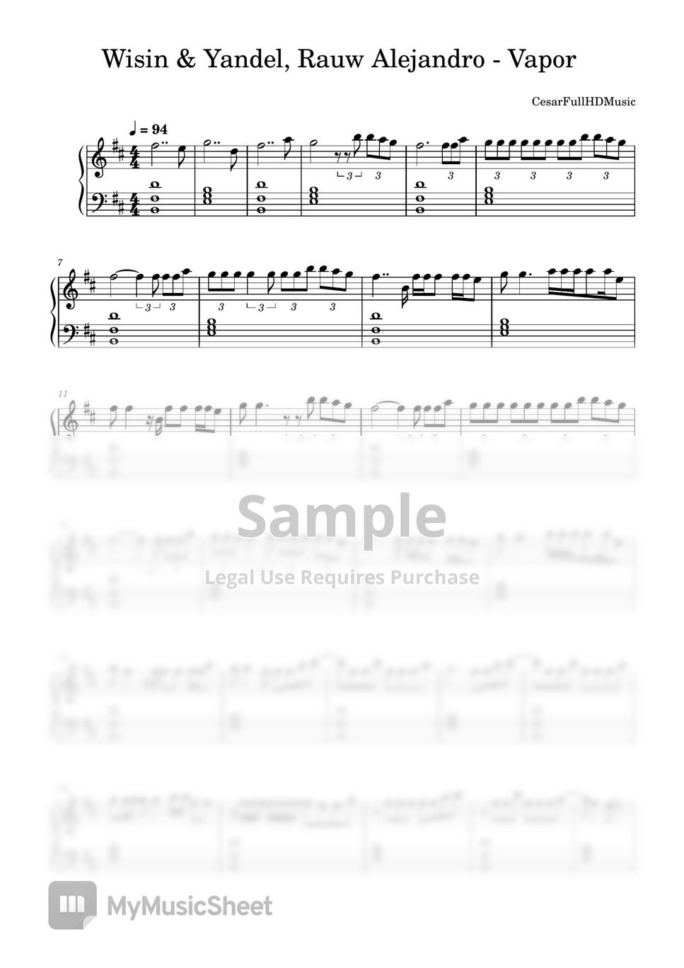 Wisin & Yandel, Rauw Alejandro - Vapor Sheet Music