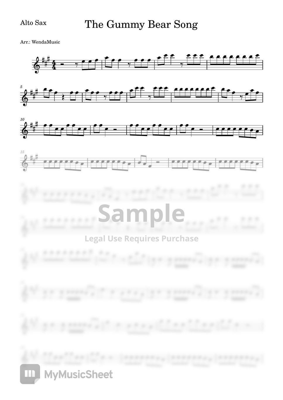 Gummy Bear - The Gummy Bear Song (Alto Sax) 악보 by WendaMusic