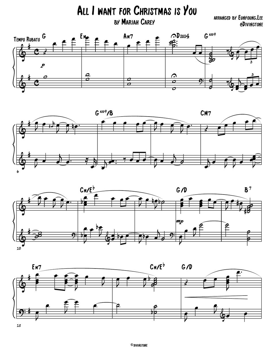 Mariah Carey(머라이어 캐리) - All I want for Christmas is You (original jazz version(재즈 버전)) Sheets by ...