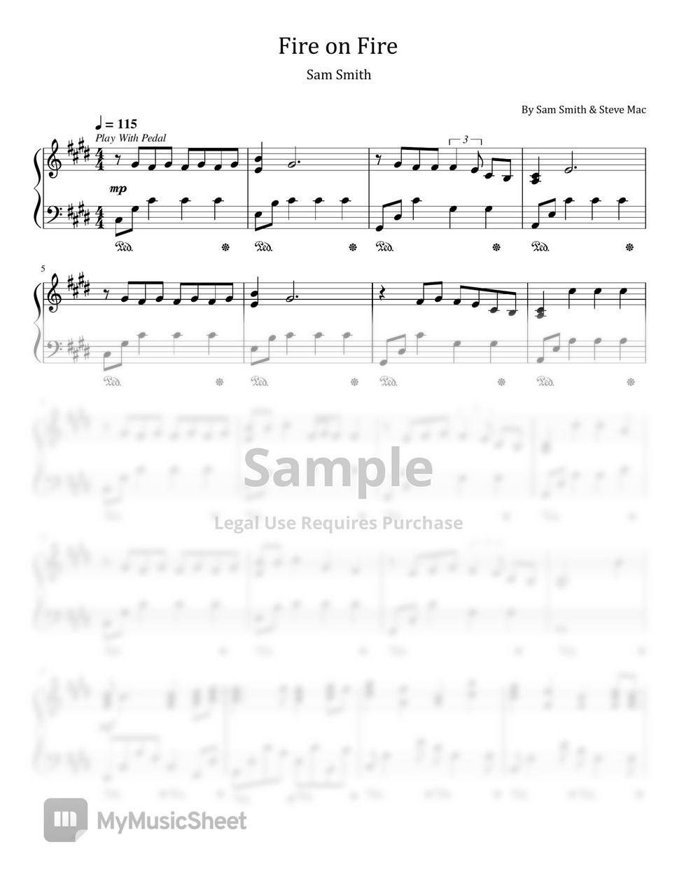 Sam Smith & Steve Mac - Fire on Fire (Sam Smith - For Piano Solo) 악보 by ...
