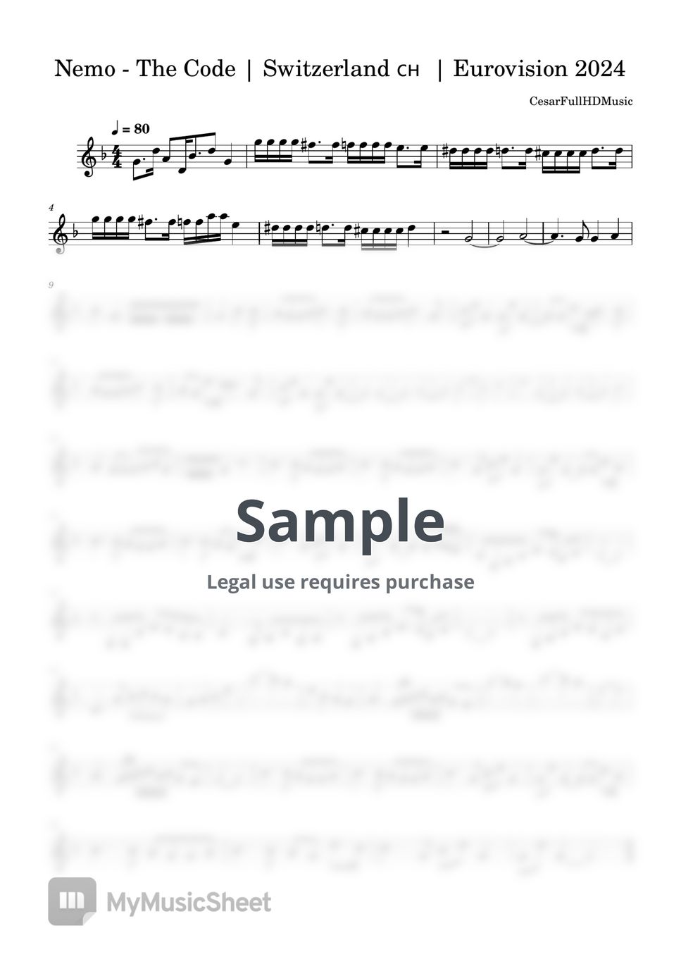 Nemo - The Code - Switzerland 🇨🇭 - Eurovision 2024 Sheet Music