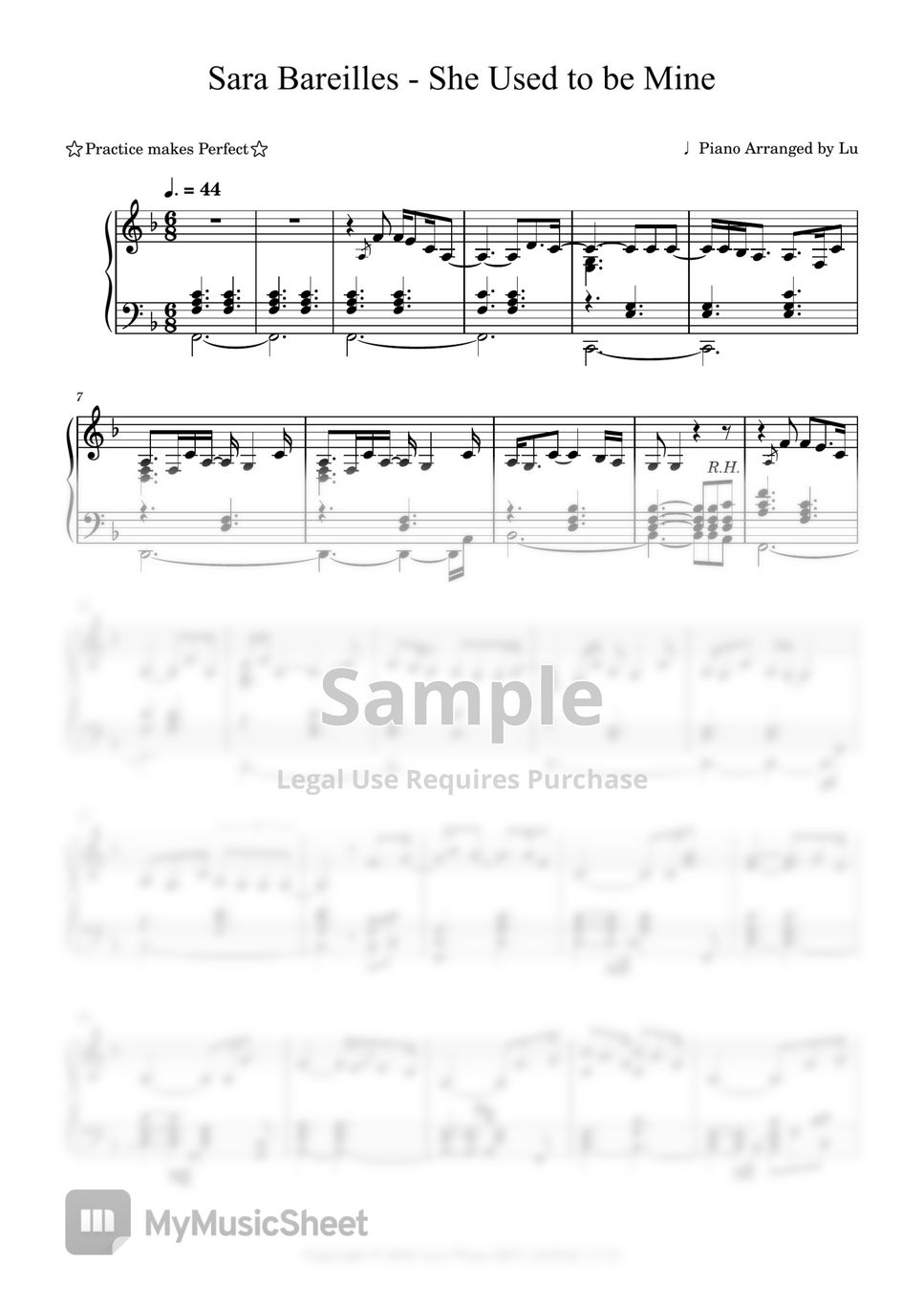 Sara Bareilles - She Used to be Mine Sheets by Lu's Piano