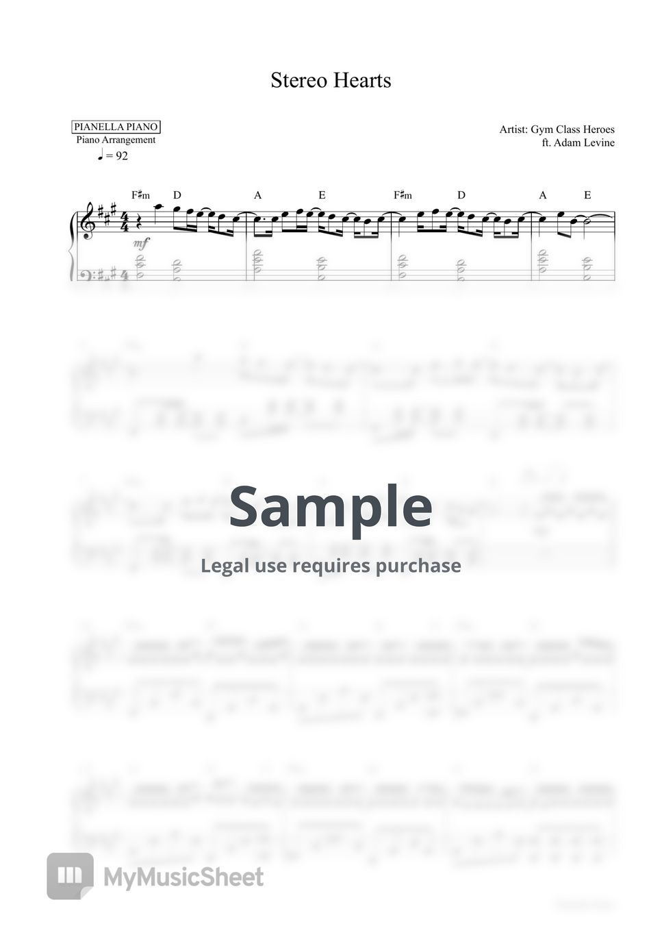 Gym Class Heroes ft. Adam Levine - Stereo Hearts (Piano Sheet) Sheets ...