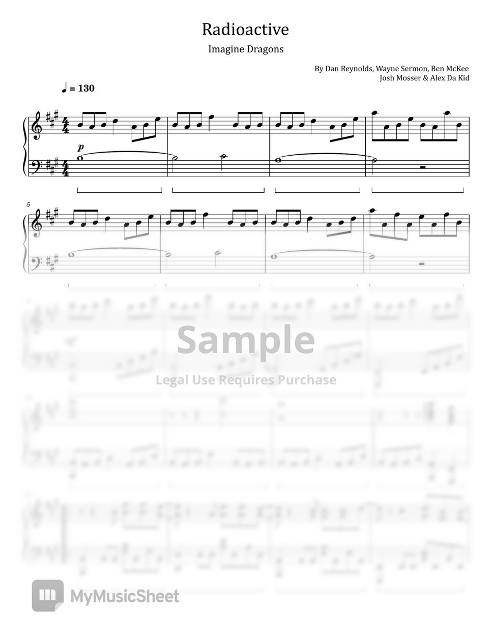 Radioactive Imagine Dragons Piano Sheet Music