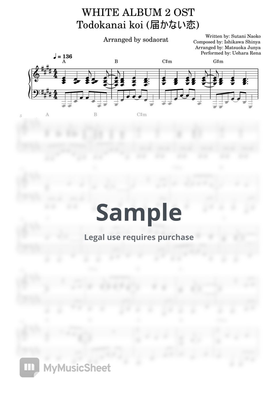 AQUAPLUS - WHITE ALBUM 2 OST - Todokanai koi Sheets by sodaorat