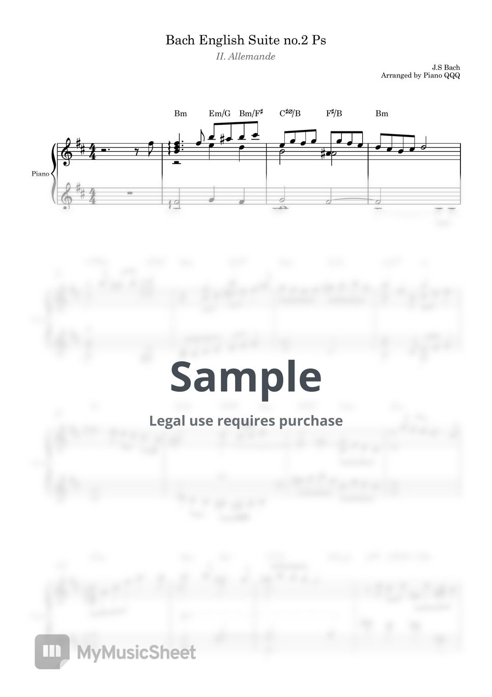 Bach - English Suite no.2 II. allemande (Piano solo) Sheets by Piano QQQ