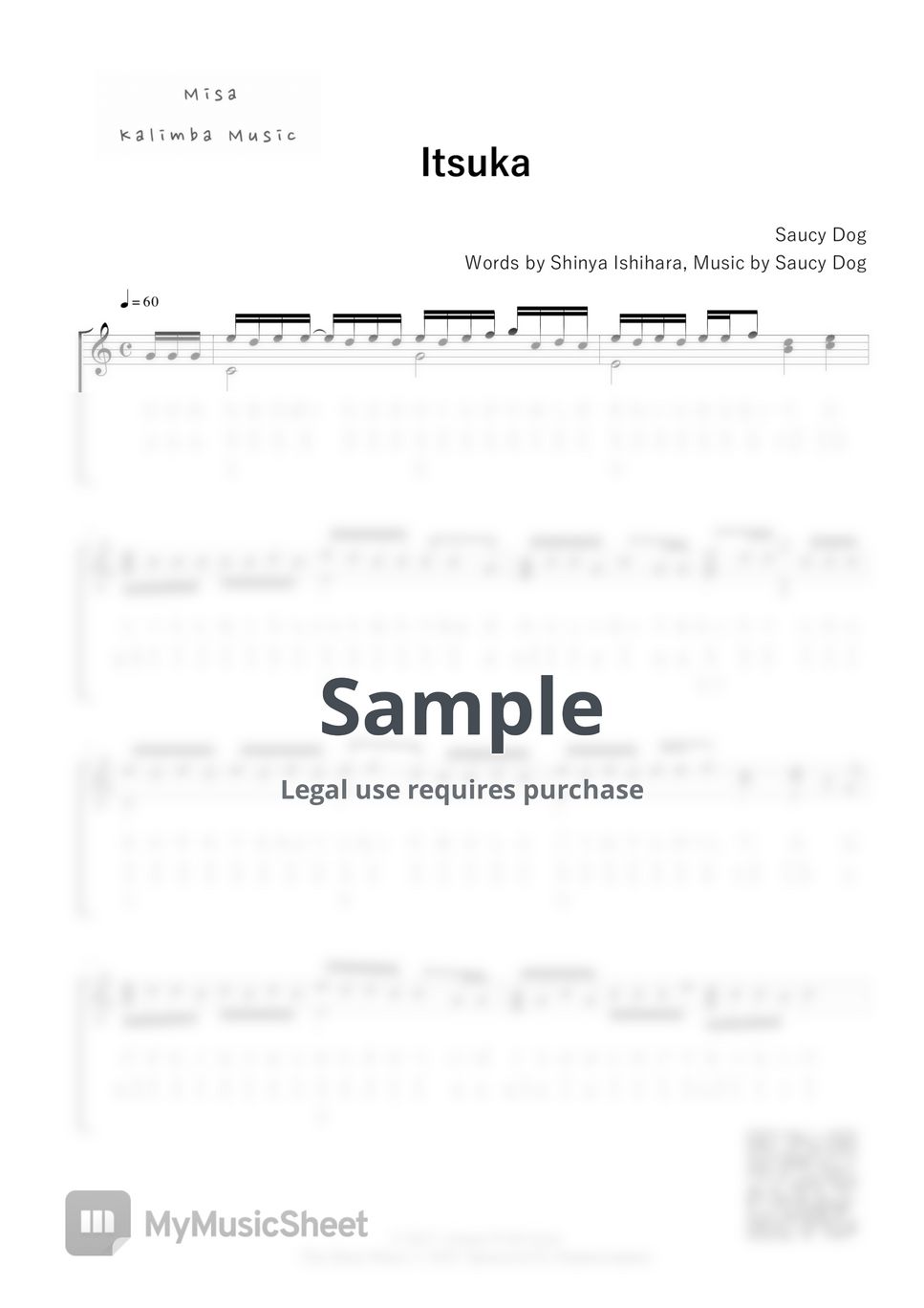 Saucy Dog - Itsuka / 17 keys Kalimba Tab / Number Notation Sheets by ...