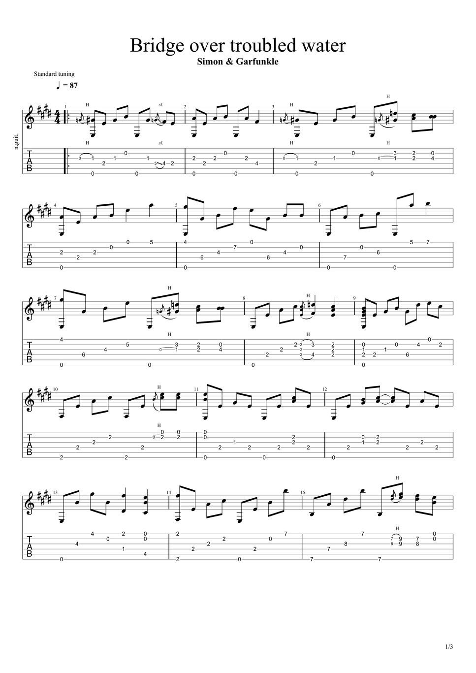 Simon And Garfunkel Bridge Over Troubled Water 악보 By David Chun