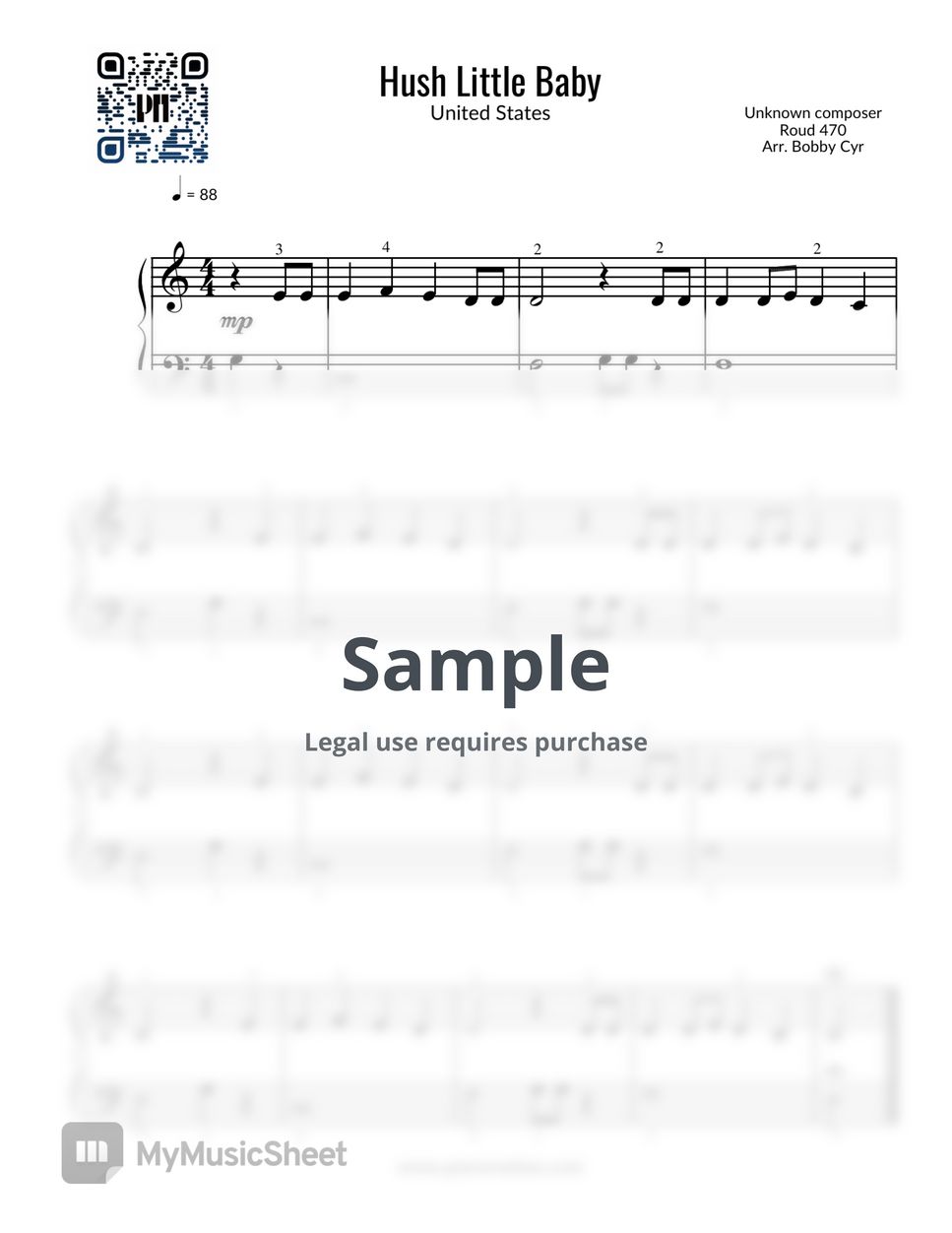 Hush, Little Baby (Piano Solo) 楽譜 by Piano Notion