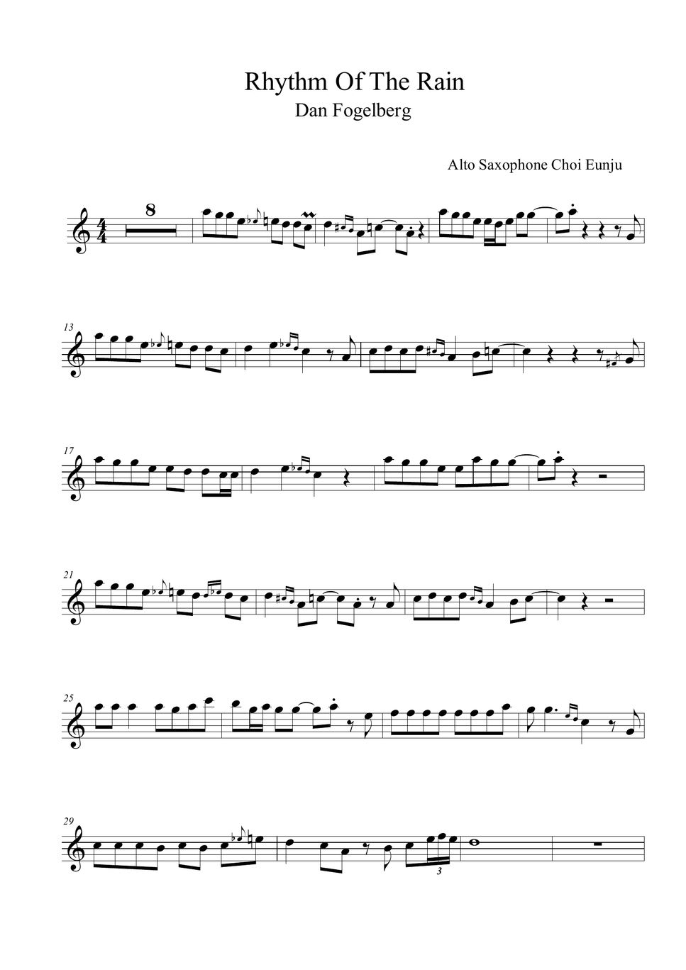 Dan Fogelberg - Rhythm of the rain (Saxophone cover) Sheet by Choi Eunju