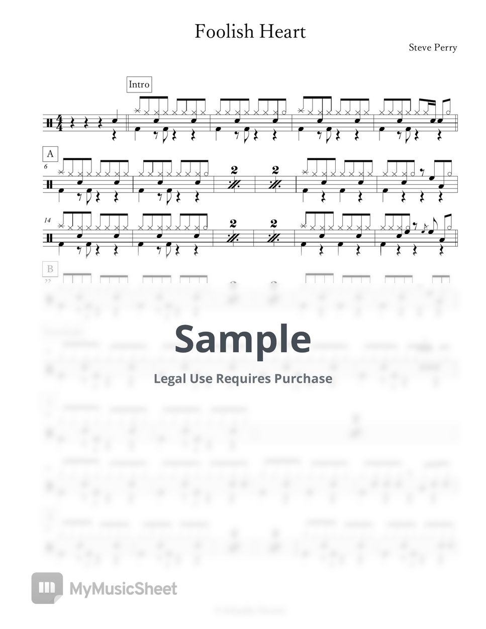Steve Perry - Foolish Heart Sheet Music by Arkadia Drums
