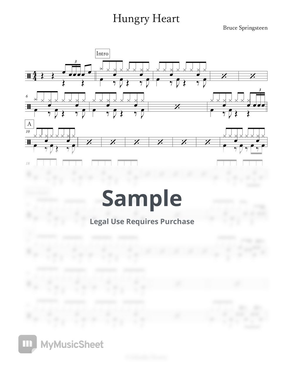 Bruce Springsteen - Hungry Heart Sheets by Arkadia Drums