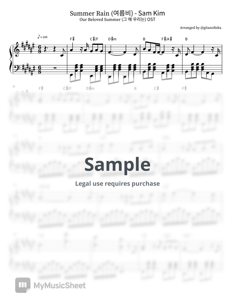 Our Beloved Summer (그 해 우리는) OST - Summer Rain (여름비) - Sam Kim 악보 by ...