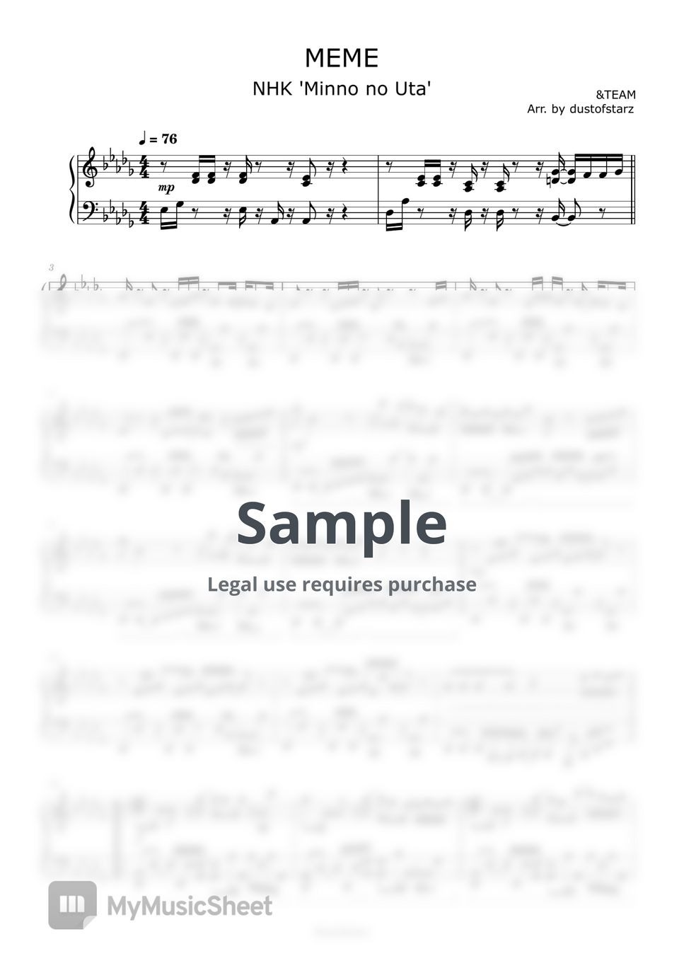 &TEAM - MEME (NHK Minna no Uta) 악보 by dustofstarz