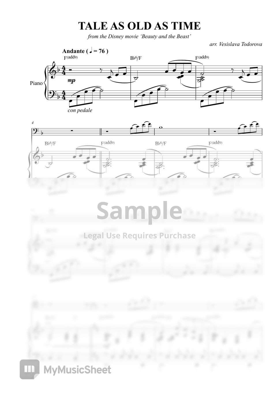 Beauty and The Beast - Tale as Old as Time (Piano & Cello) Partitur by ...