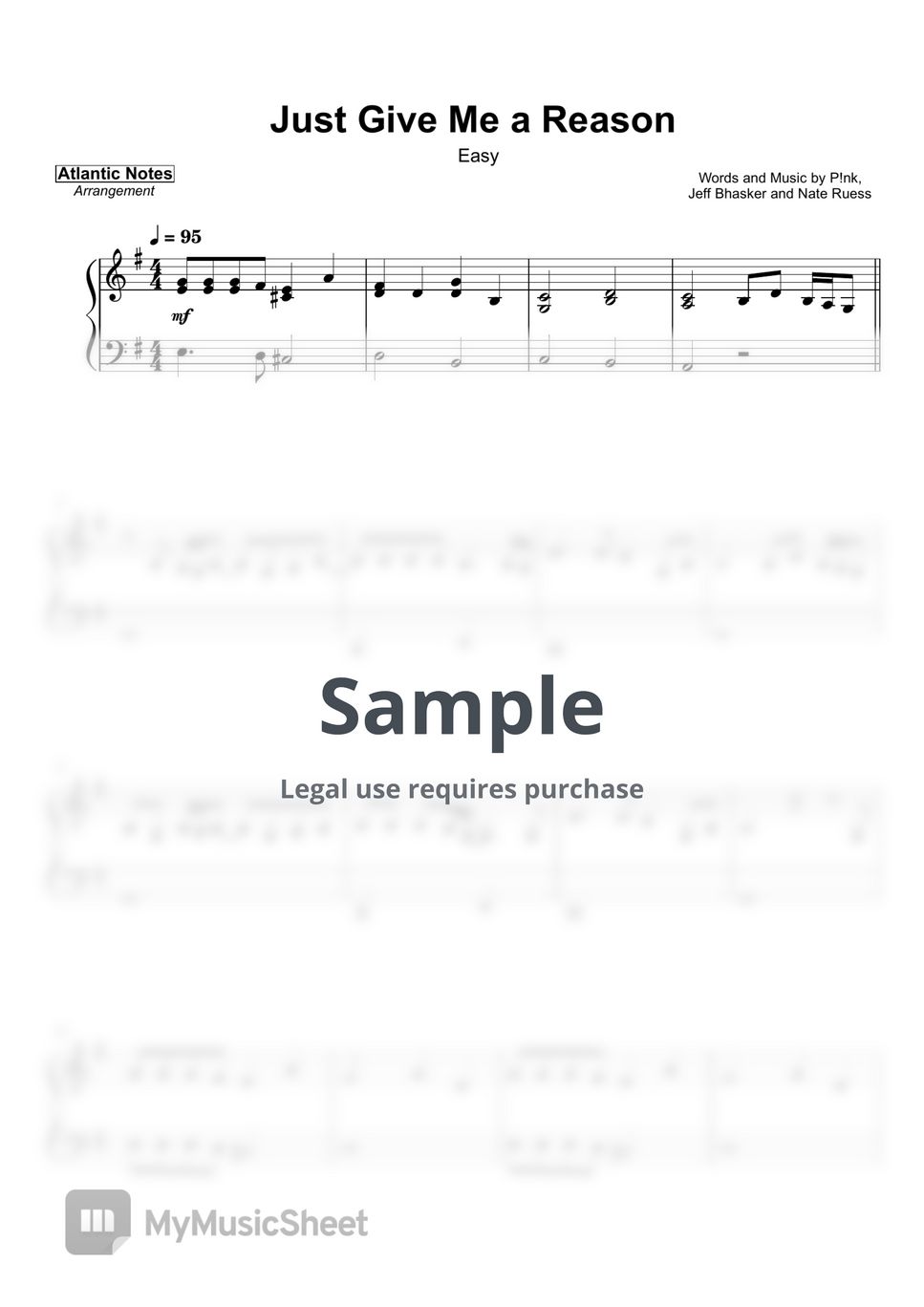 P!nk, Nate Ruess - Just Give Me A Reason 악보 by Atlantic Notes