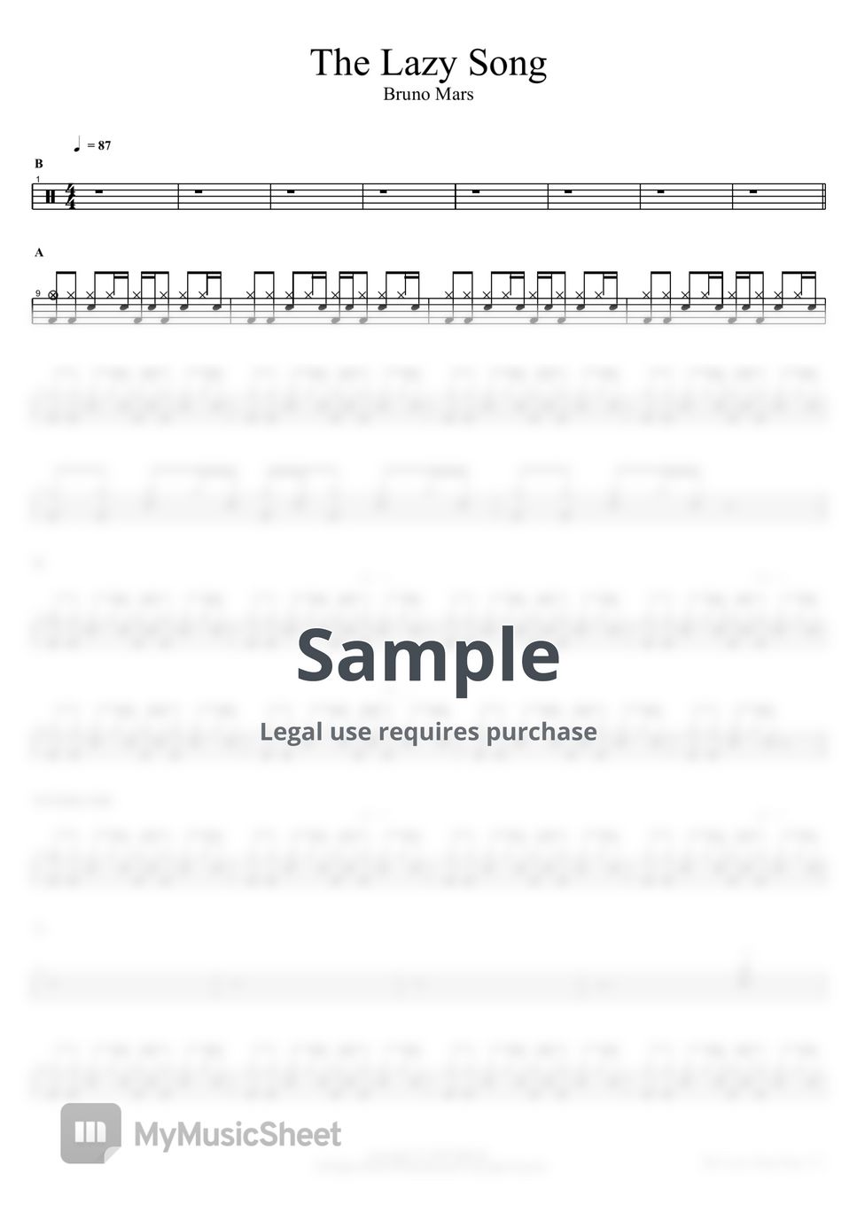 Bruno Mars - The Lazy Song Sheets by COPYDRUM